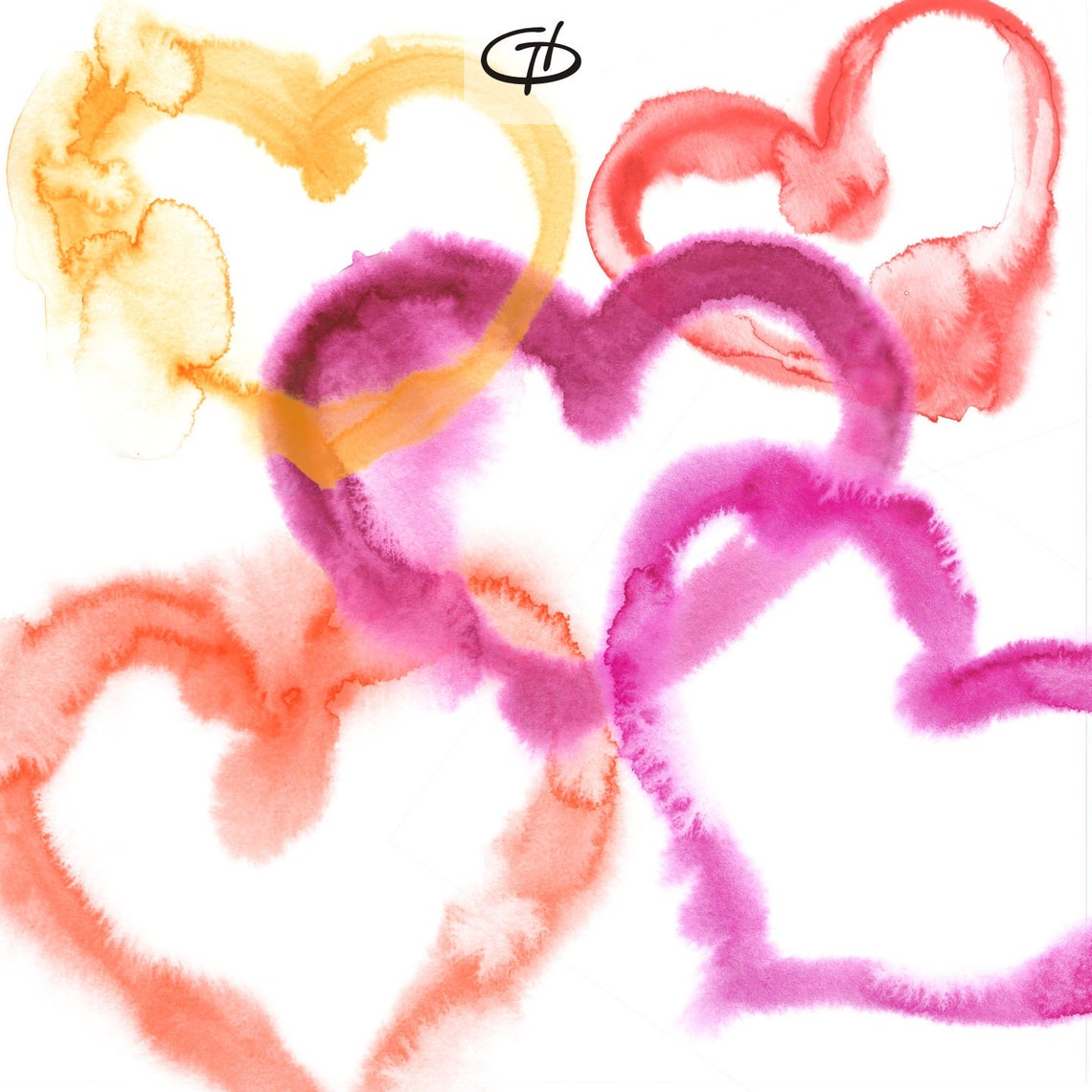 Watercolor Valentine's Hearts Clipart, Hand Painted Heart Cliparts ...