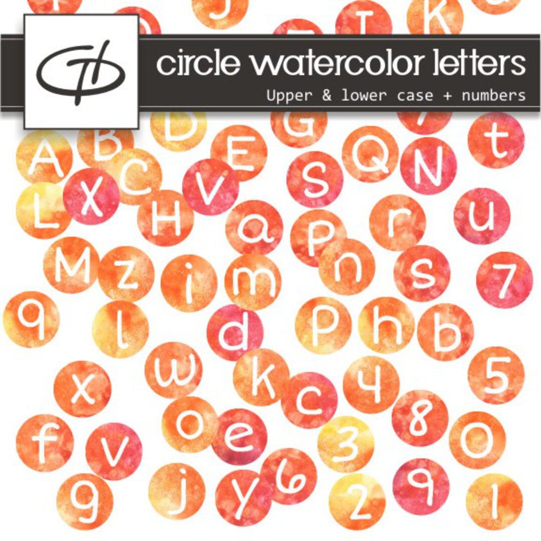 Watercolor Alphabet Set in Circles: Digital High Quality Capital and ...