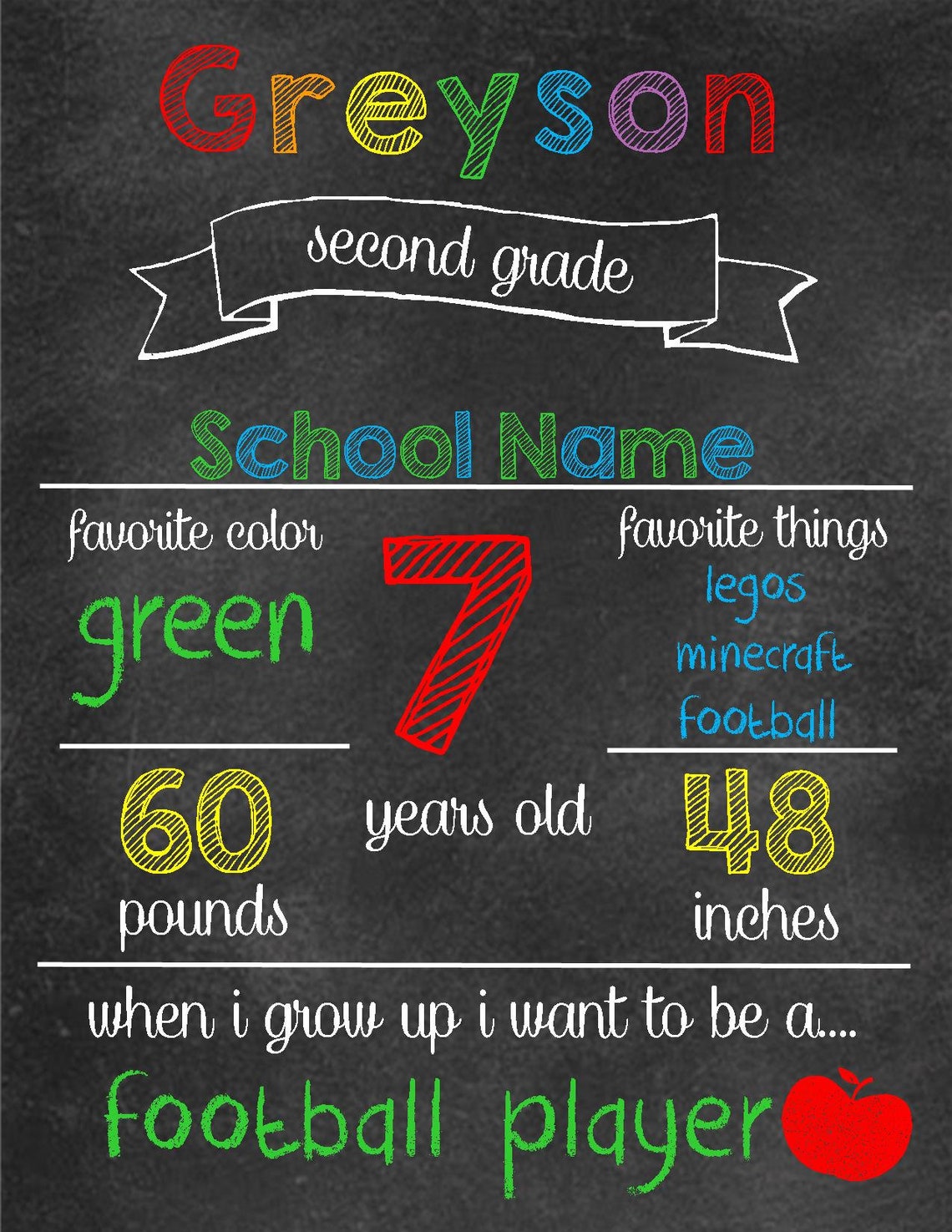 Rainbow Back to School Chalkboard Print - Etsy