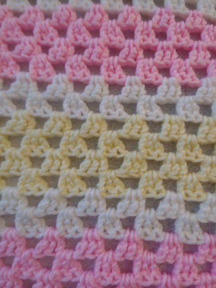 Pink and Yellow Baby Blanket. Crochet Baby Blanket. Handmade Pink White ...