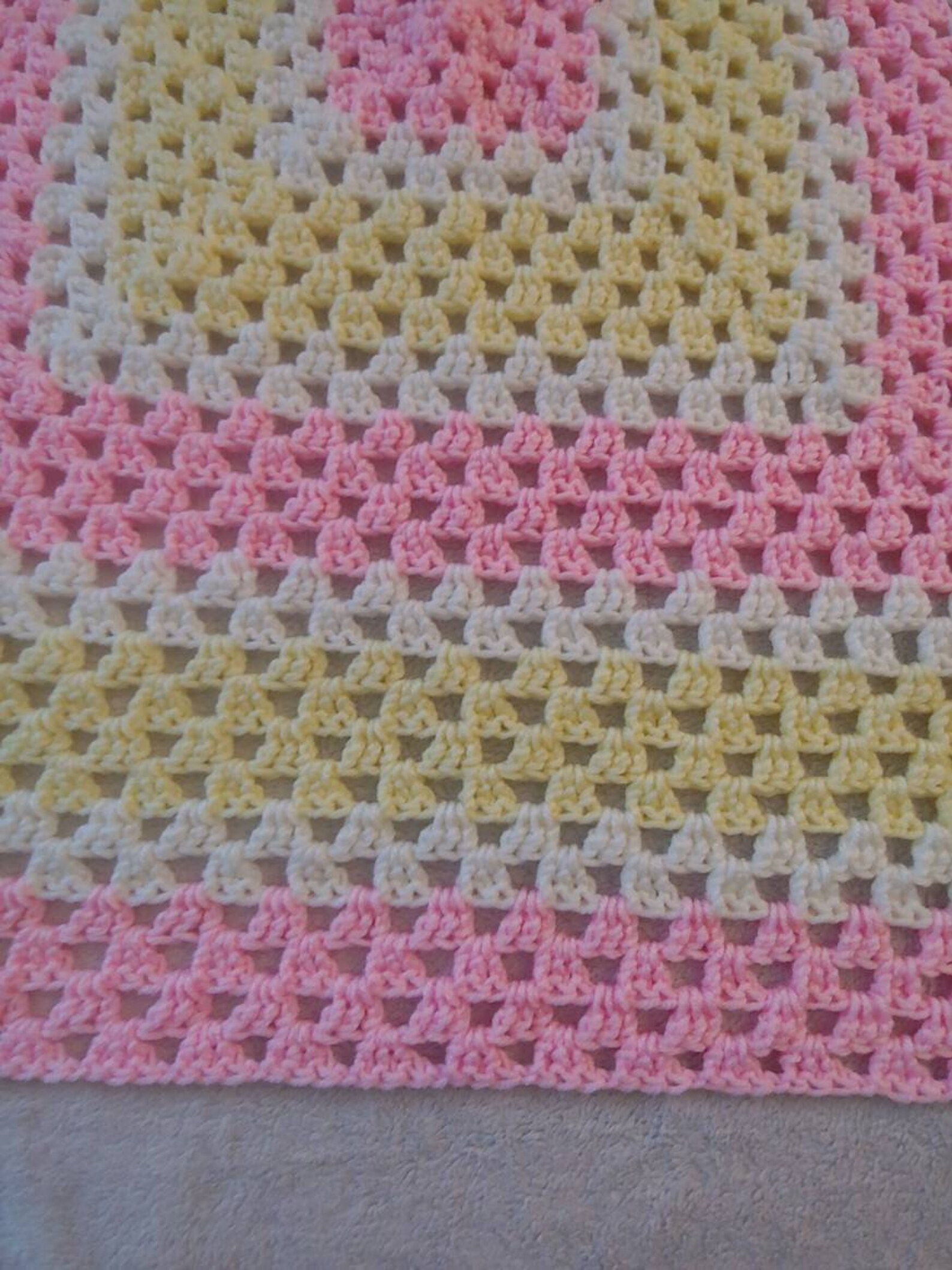 Pink and Yellow Baby Blanket. Crochet Baby Blanket. Handmade Pink White ...