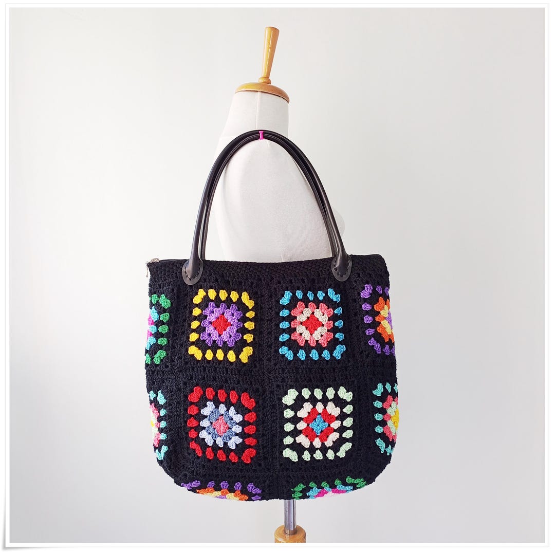 Crochet Granny Square Shoulder Bag, Large Tote Bag, Crochet Purse ...
