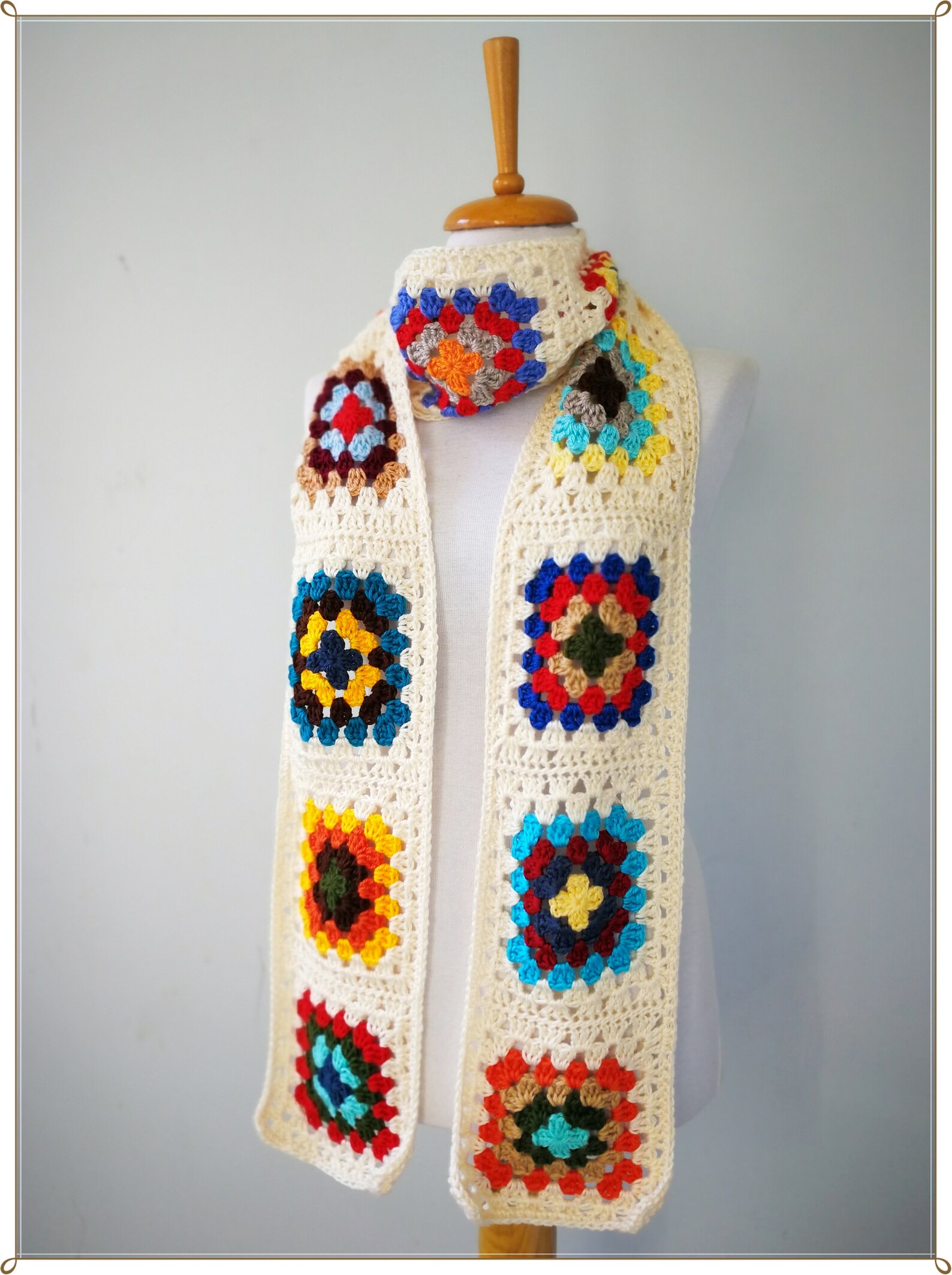 Scarf Crochet Scarf Retro Scarf Long Scarf Granny Square | Etsy