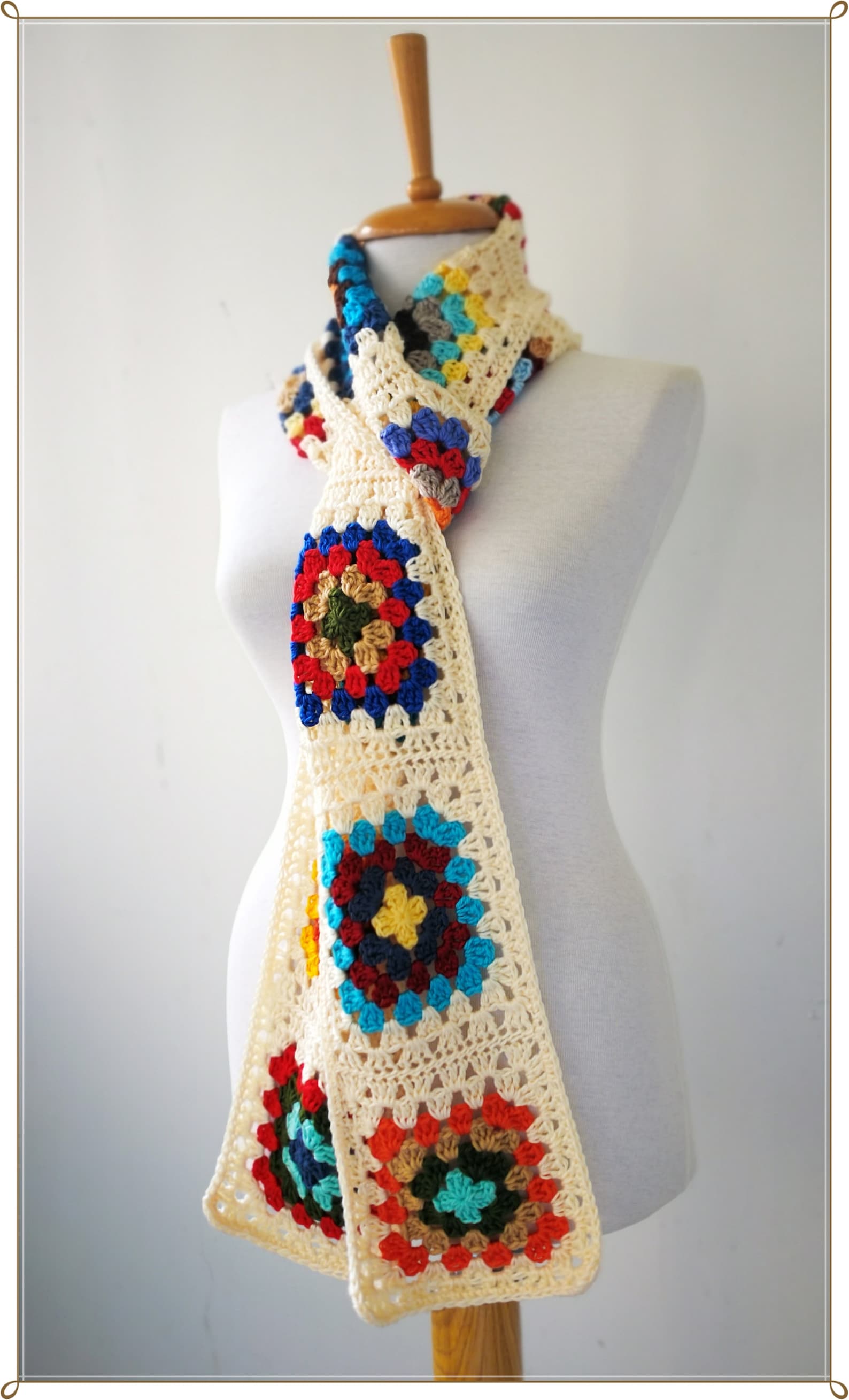 Scarf Crochet Scarf Retro Scarf Long Scarf Granny Square | Etsy