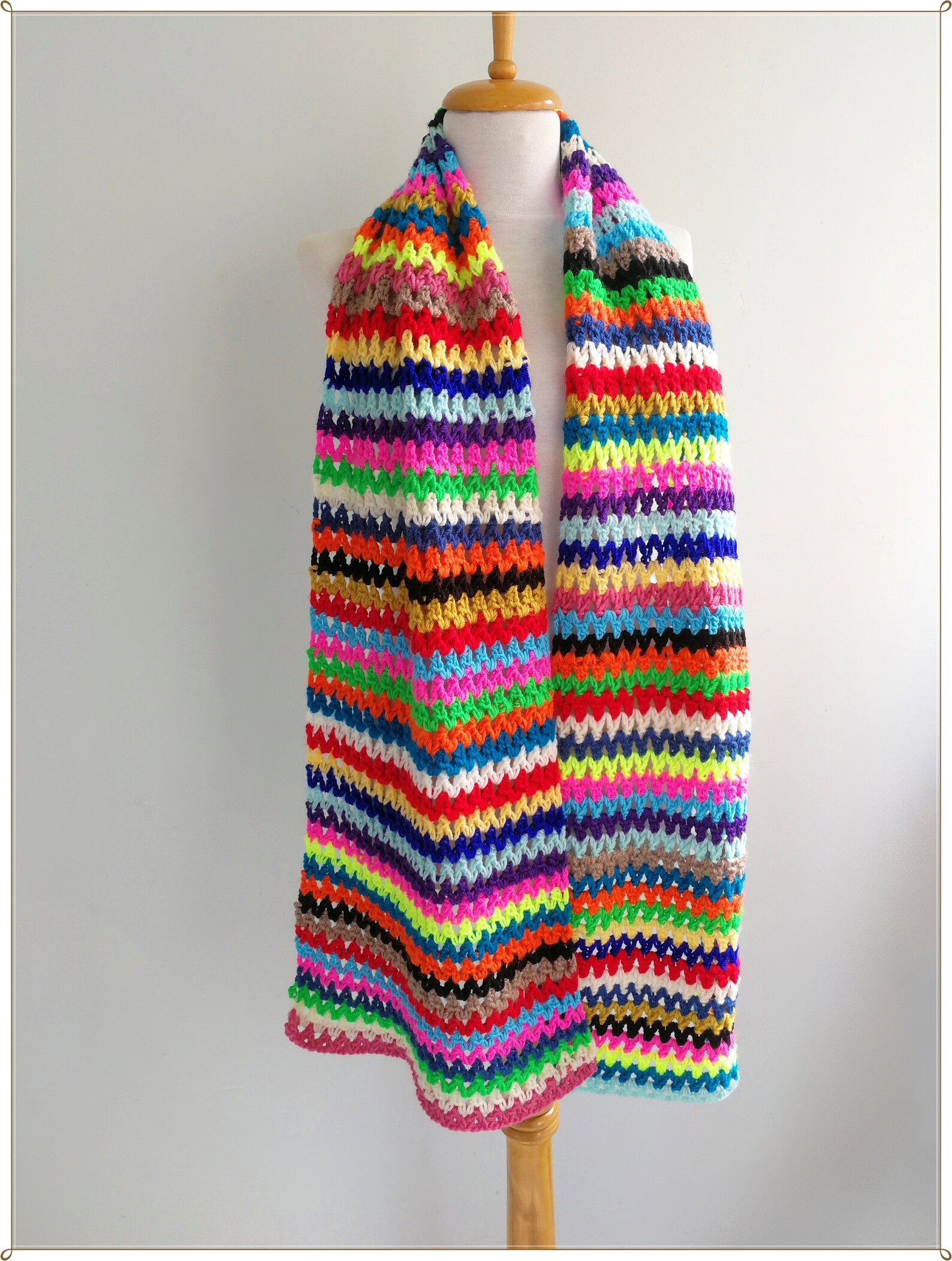 Crochet Rainbow Scarf Granny Stripe Scarf Neon Colors Scarf - Etsy