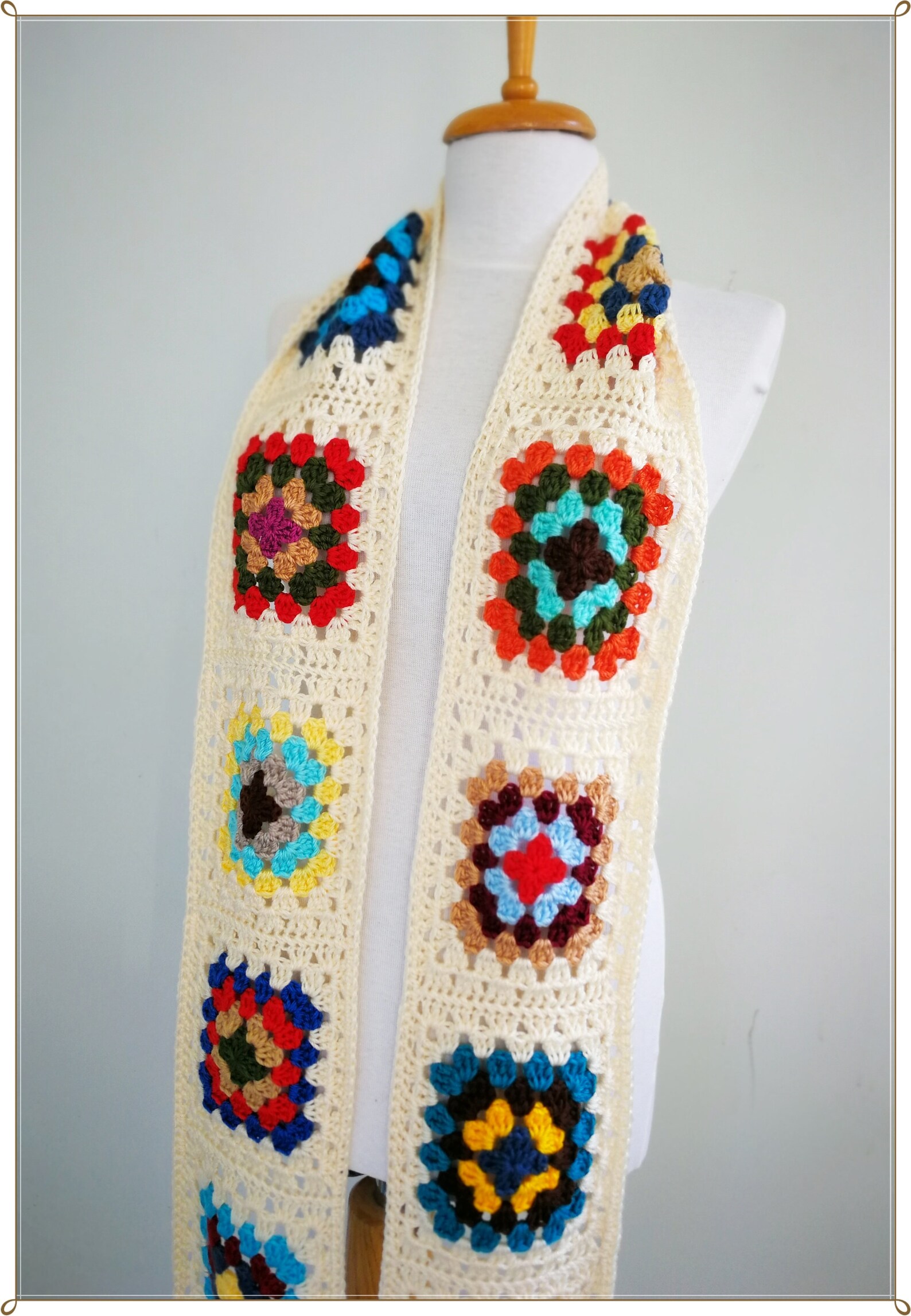 Scarf Crochet Scarf Retro Scarf Long Scarf Granny Square | Etsy