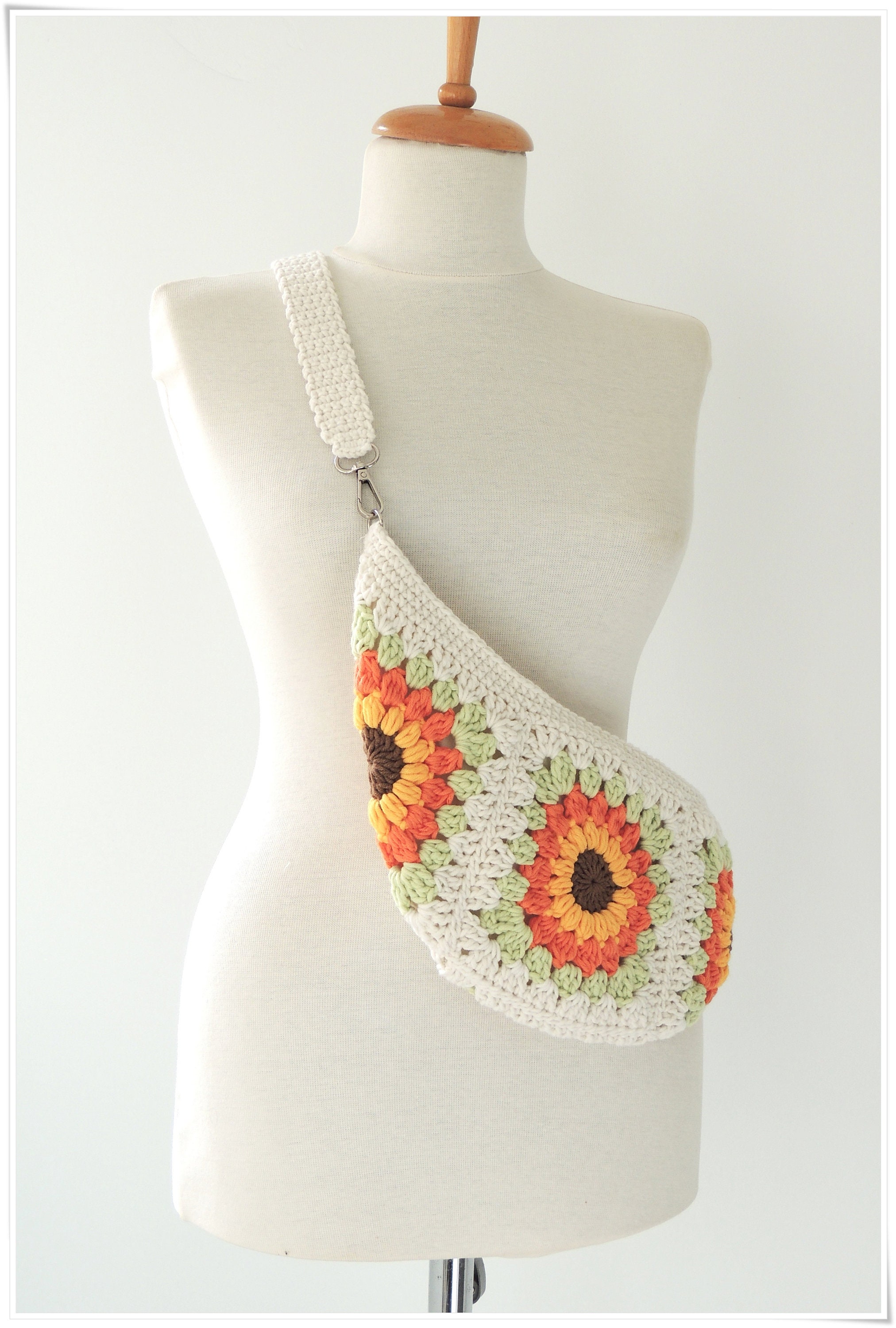 Crochet Sunflower Granny Square Bag: Bohemian Cotton Crossbody - Etsy