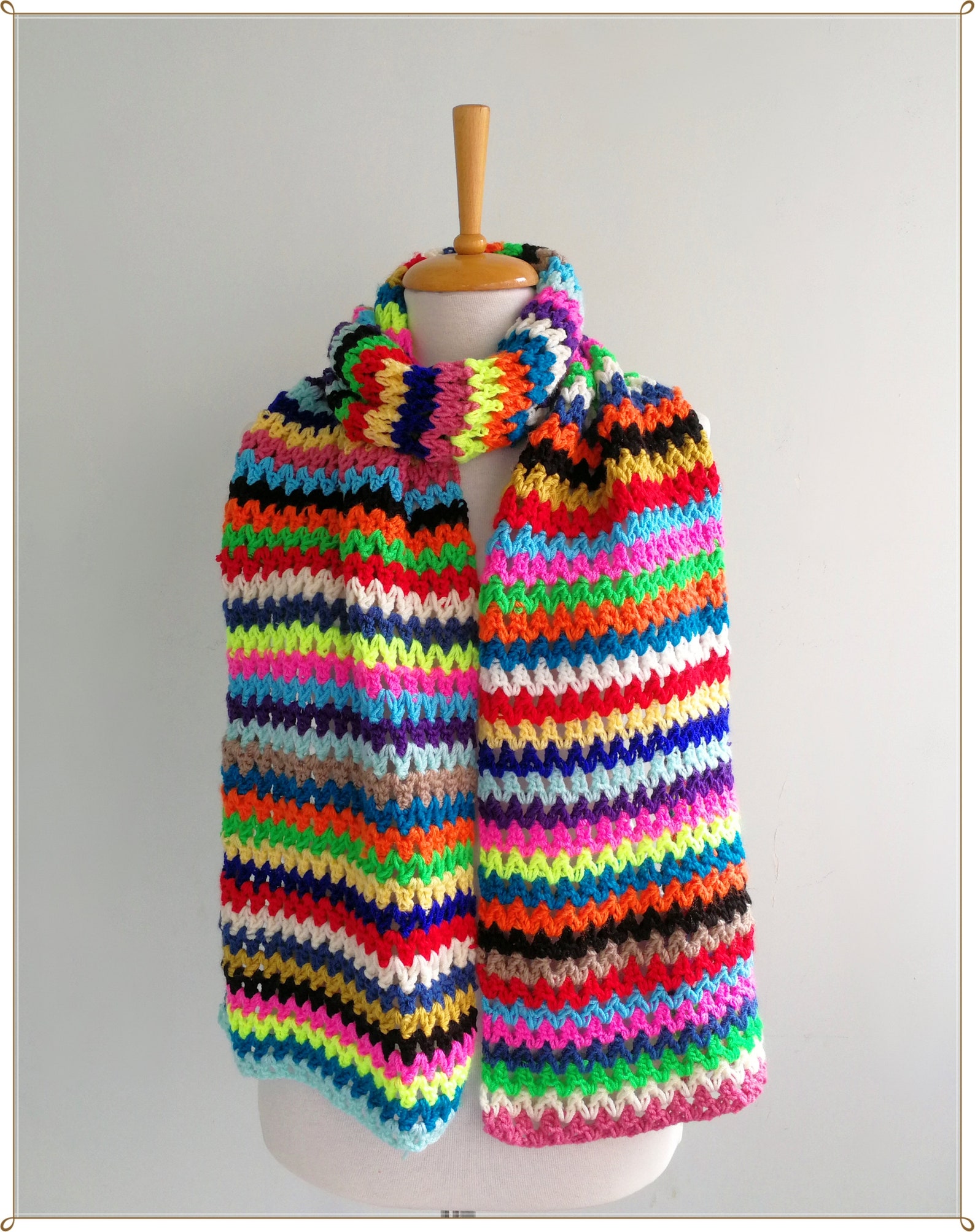 Crochet Rainbow Scarf Granny Stripe Scarf Neon Colors Scarf - Etsy