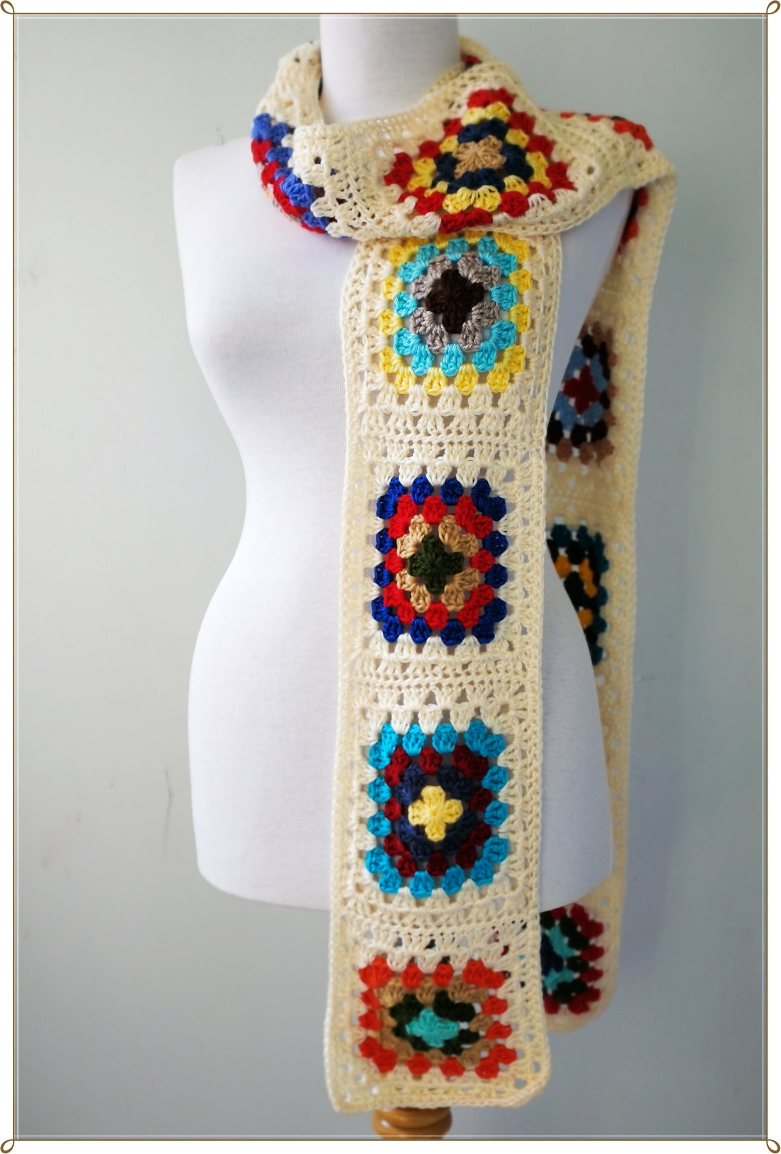 Scarf Crochet Scarf Retro Scarf Long Scarf Granny Square - Etsy