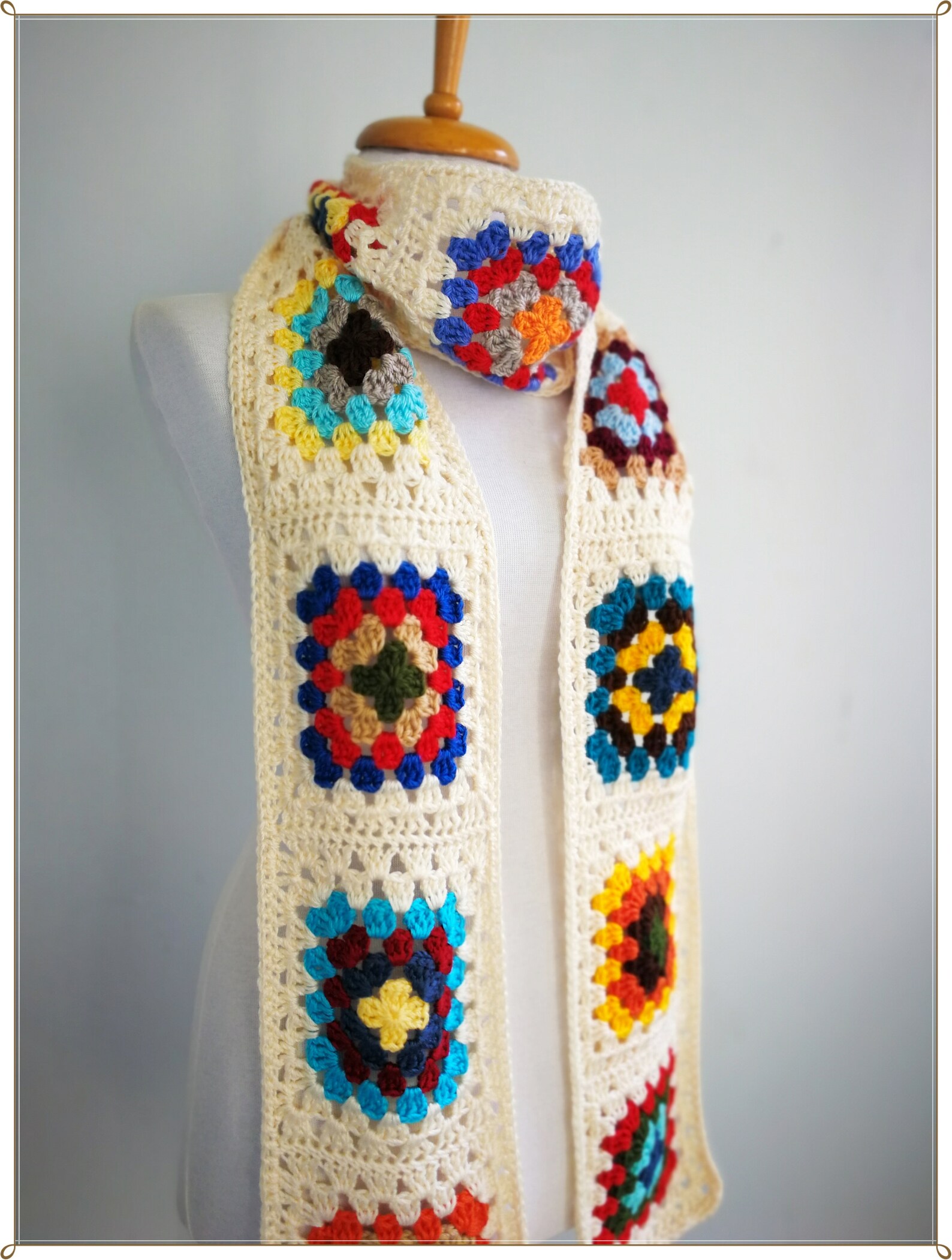 Scarf Crochet Scarf Retro Scarf Long Scarf Granny Square | Etsy