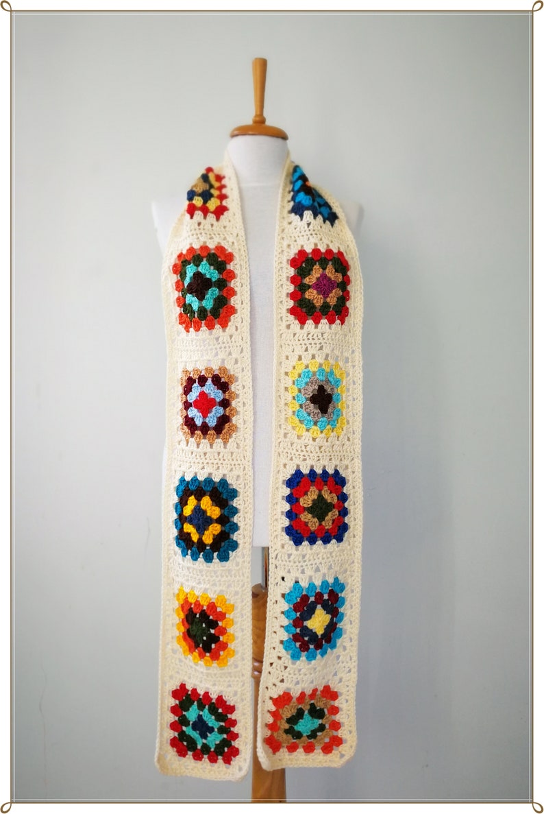 Scarf Crochet Scarf Retro Scarf Long Scarf Granny Square | Etsy