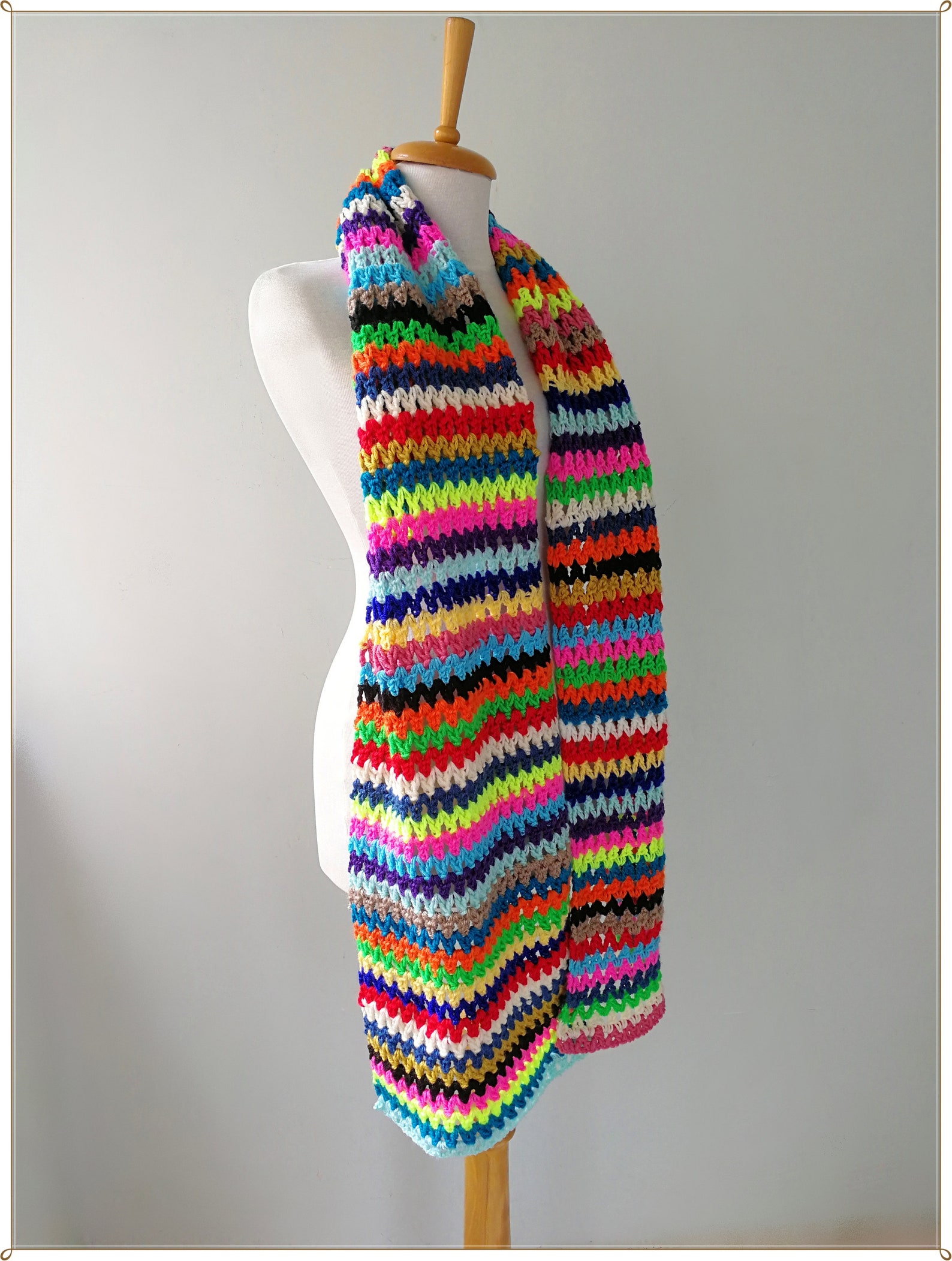 Crochet Rainbow Scarf Granny Stripe Scarf Neon Colors Scarf - Etsy