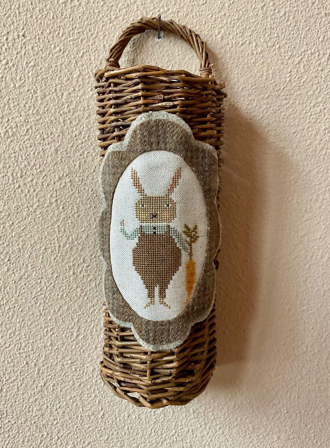 Finished Cross Stitched Bunny on a Basket - Etsy