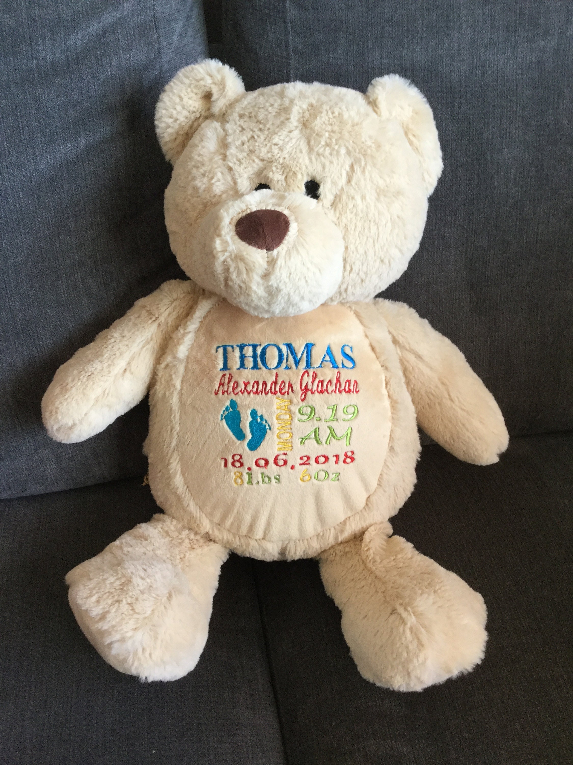 Personalised Embroidered Teddy Bear With Babys Full Birth Details and ...