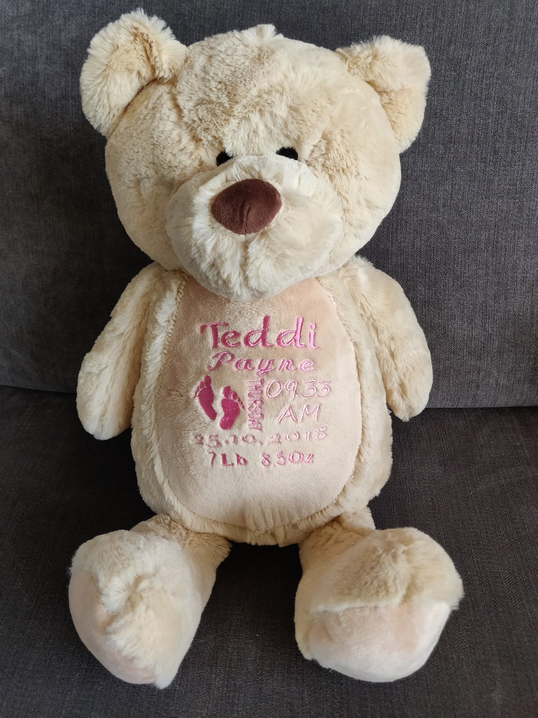 Personalised Embroidered Teddy Bear With Babys Full Birth Details and ...