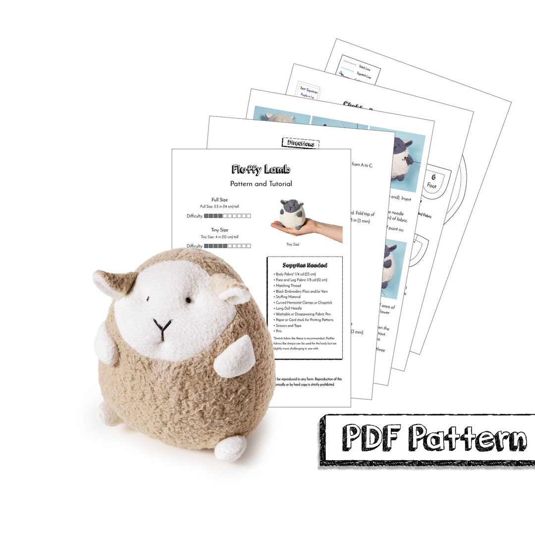 Fluffy Lamb Plush PDF Sewing Pattern in 2 Sizes Plus Step-by-step ...