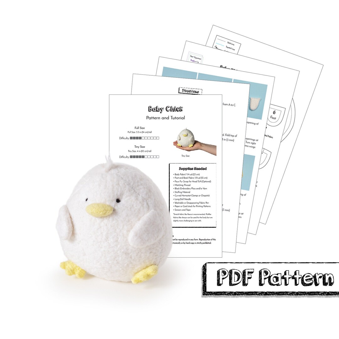 Fluffy Baby Chick Plush (in 2 Sizes!) PDF Sewing Pattern and Tutorial ...