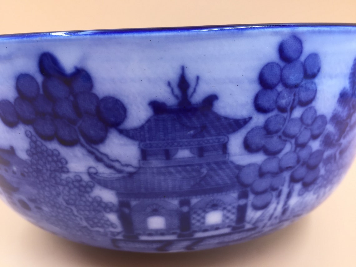 Antique Minton Pottery Flow Blue Willow Pattern Large Bowl. - Etsy