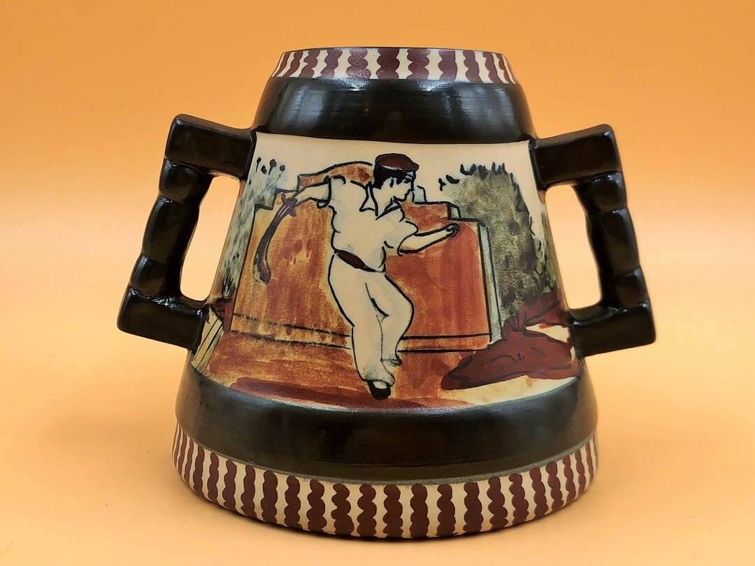 R F Ciboure Basque Stoneware Twin Handled Design Studio Pottery Vase ...