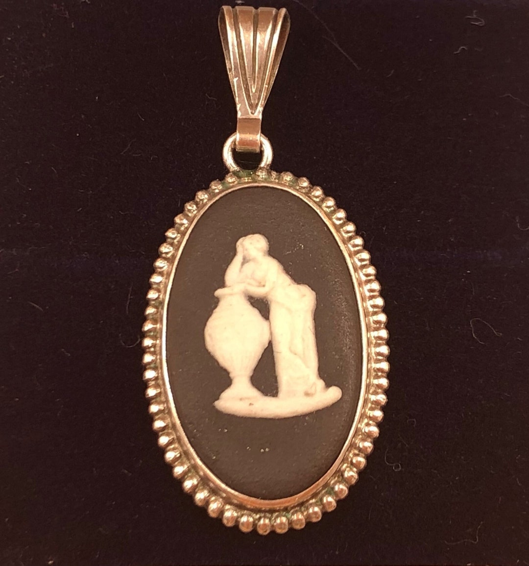 Wedgwood Cameo Black Jasperware Oval Pendant Set in Silver Mark for ...