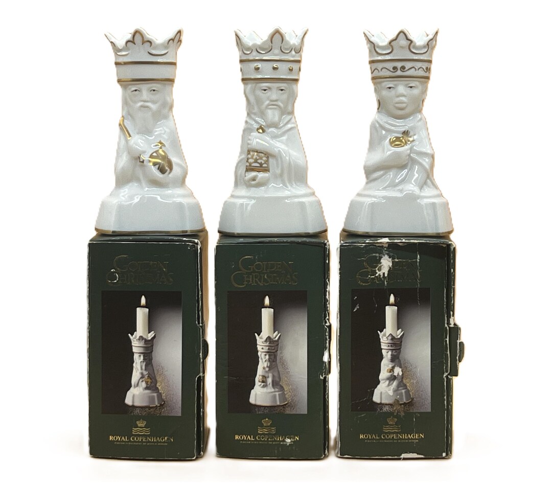 Royal Copenhagen Porcelain 3 Wise Men Candlesticks in Original Boxes ...