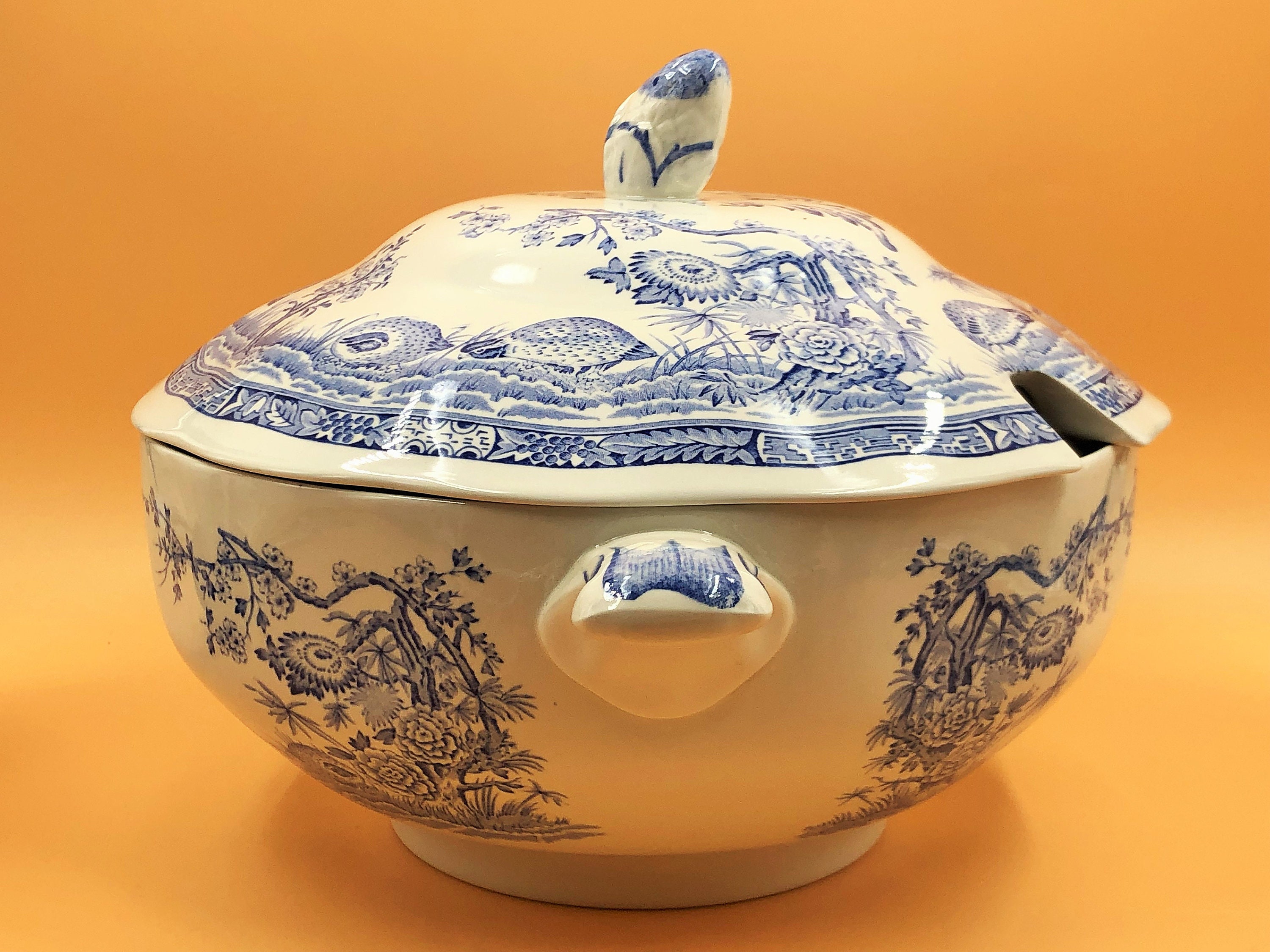 Stunning Antique Furnivals Blue & White Quail Design Serving - Etsy