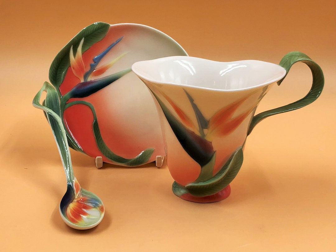 Franz Porcelain Bird of Paradise Design Tea Cup, Saucer and Teaspoon ...