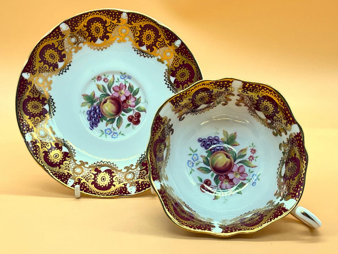 Vintage Paragon China Quatrefoil Shape Red and Gold With Pink Chintz ...