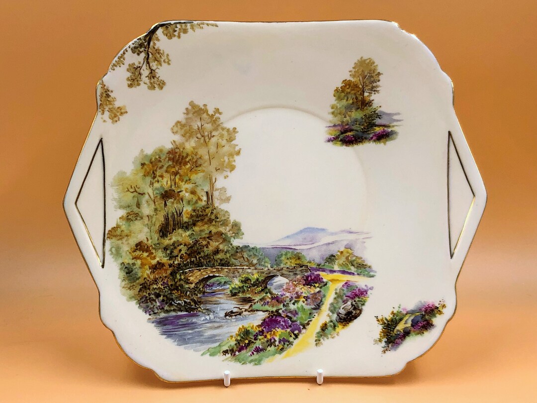 Art Deco Shelley China Heather Design Eared Cake / Sandwich Serving ...