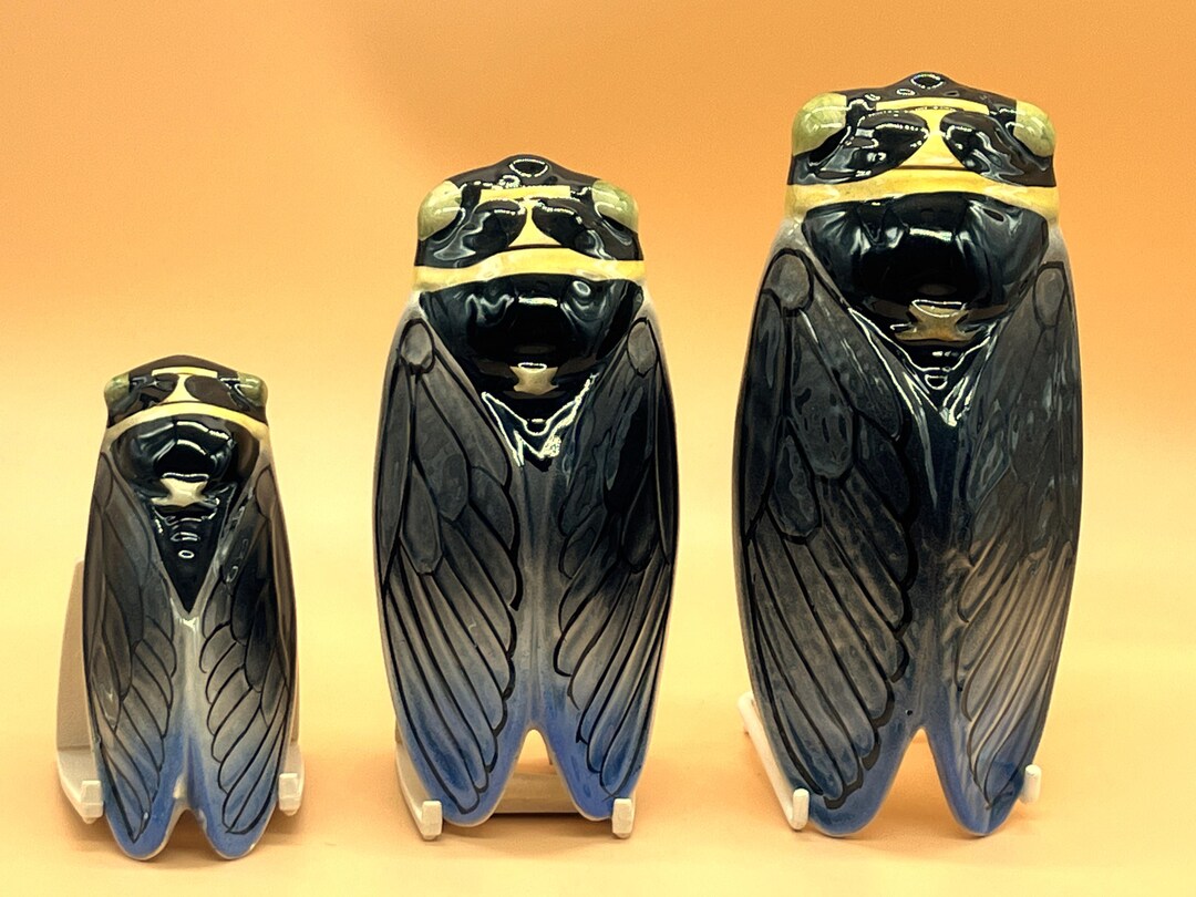 Louis Sicard French Pottery Set of 3 Graduated Cicada Wall Pockets ...