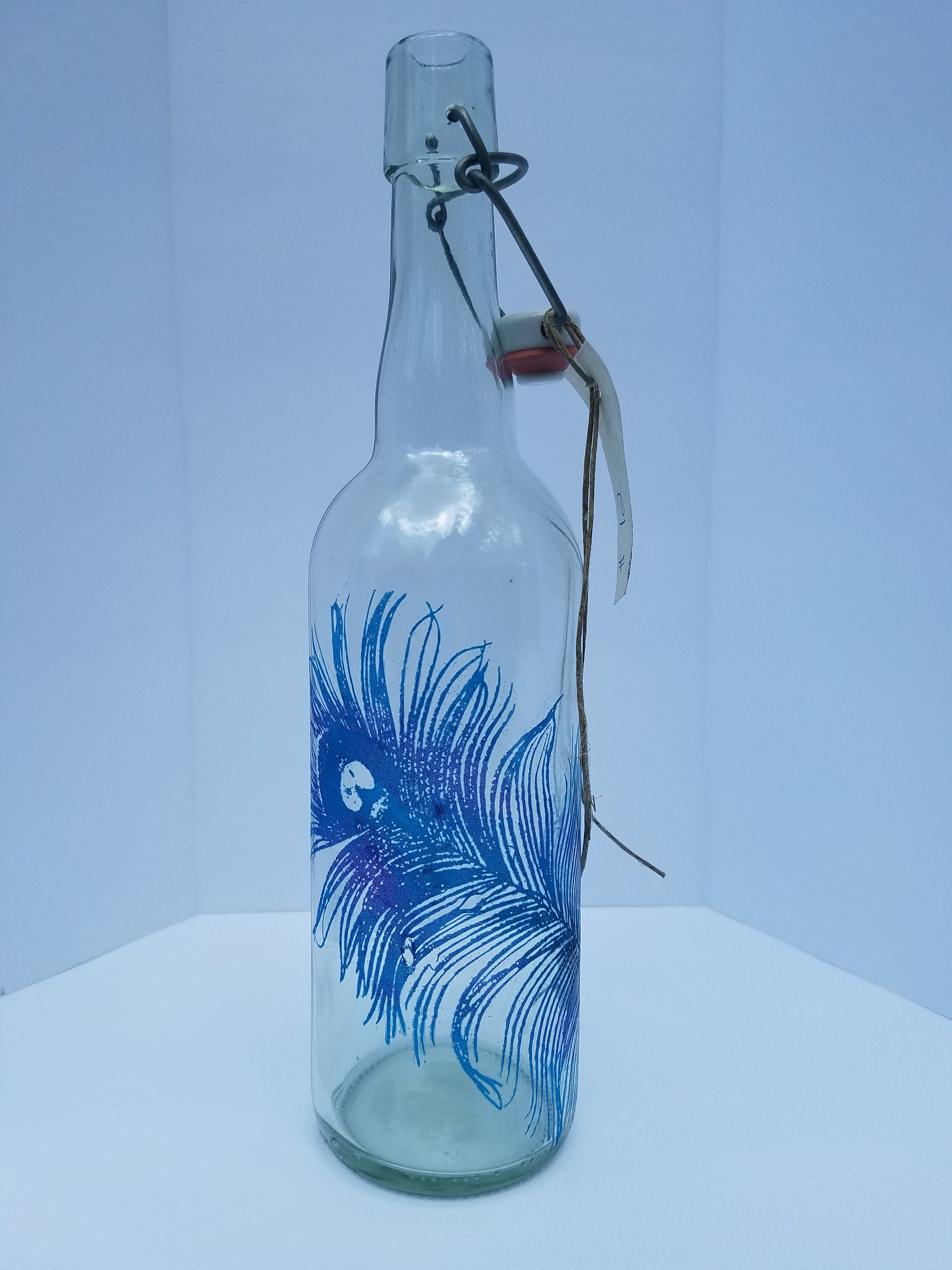 Peacock Feather Flip Top Glass Bottle Etsy