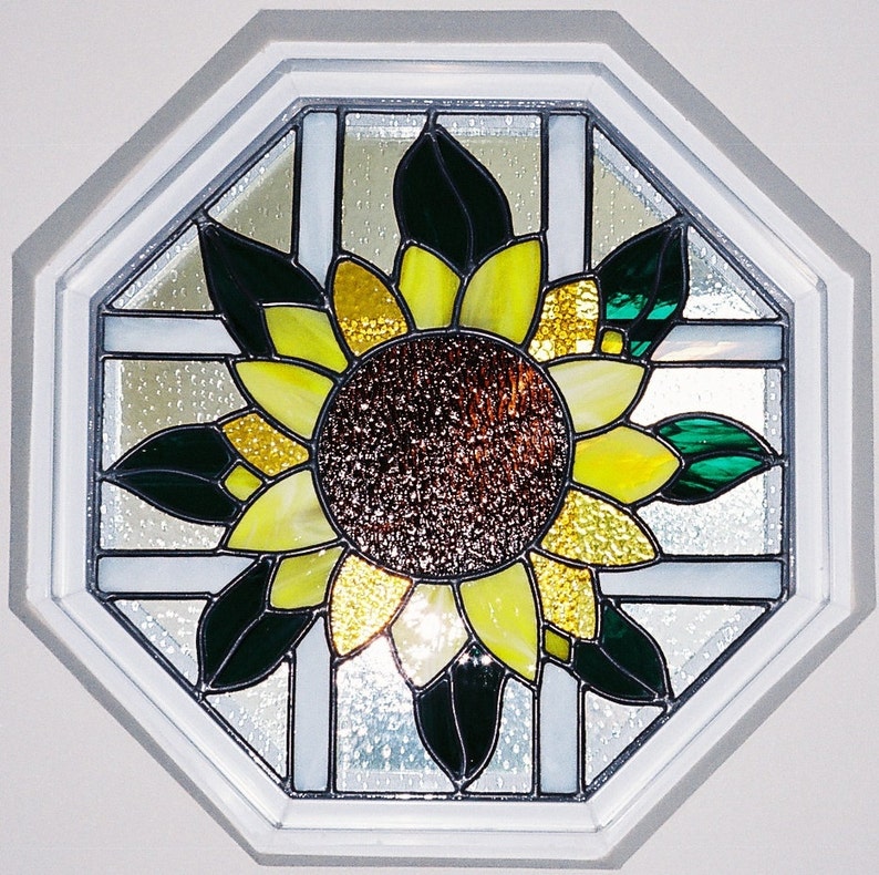 Shades of Yellow Stained Glass Sunflower, Custom Made for Your Window ...