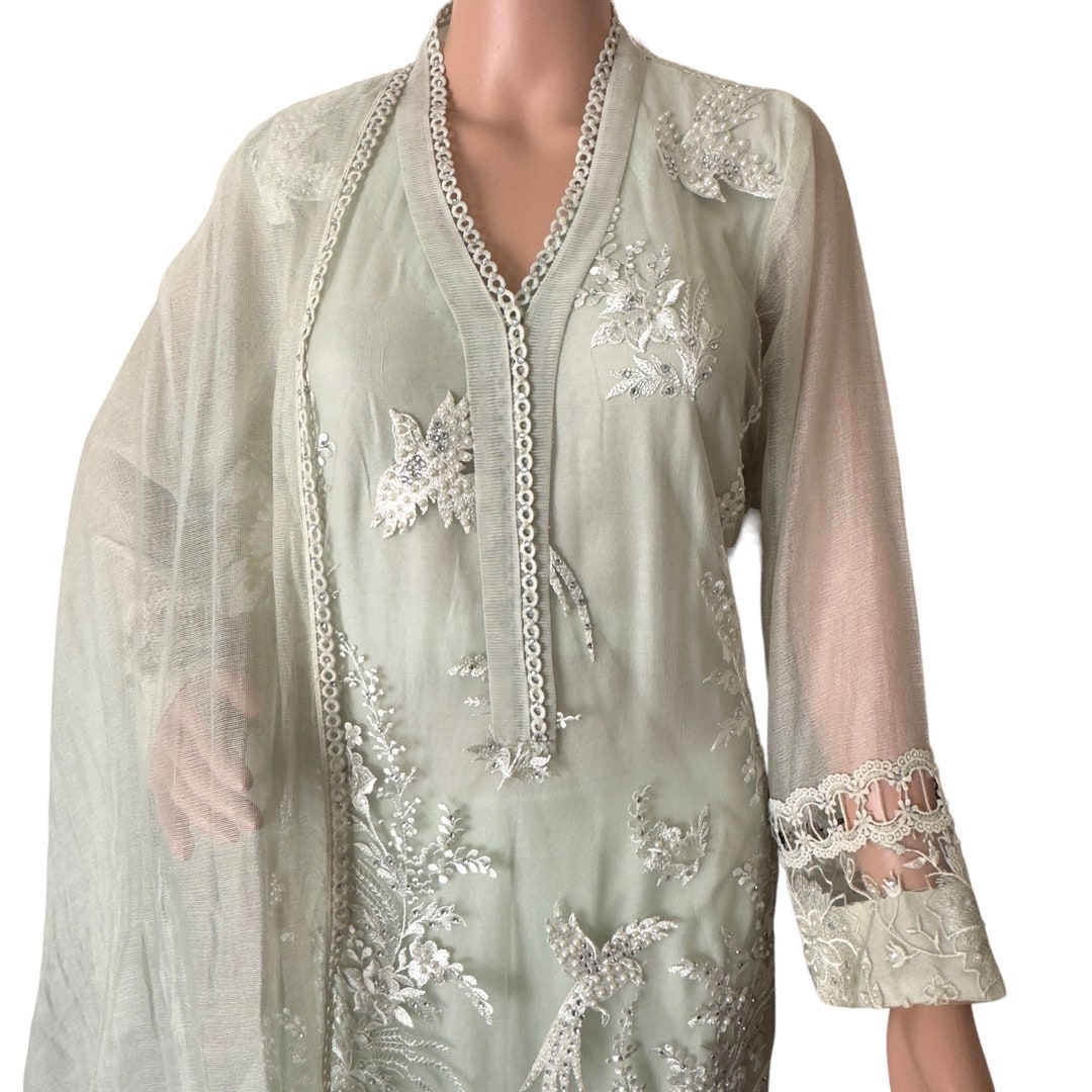 Simples Cotton Net Dress, Suit Embellished With Lace, Semi-formal Wear ...