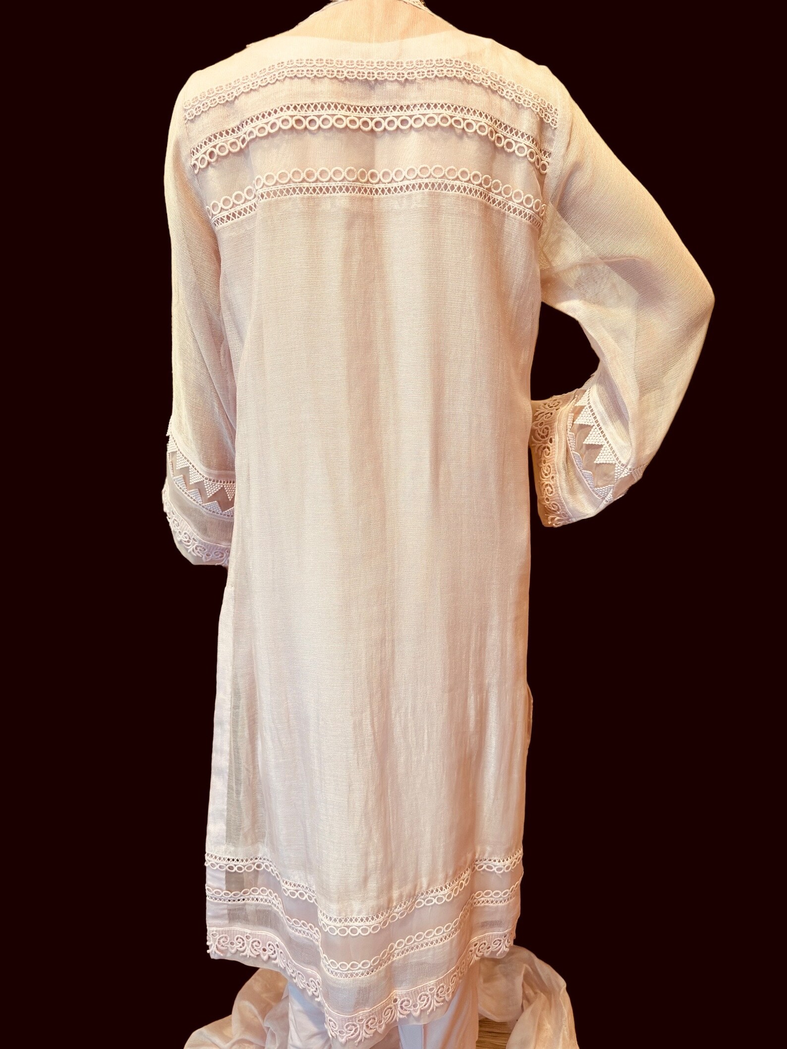 Simples Cotton Net Dress, Suit Embellished With Lace, Semi-formal Wear ...
