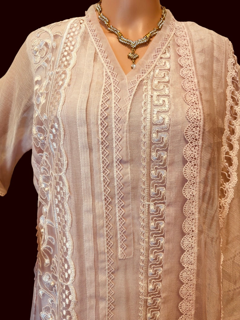 Simples Cotton Net Dress, Suit Embellished With Lace, Semi-formal Wear ...