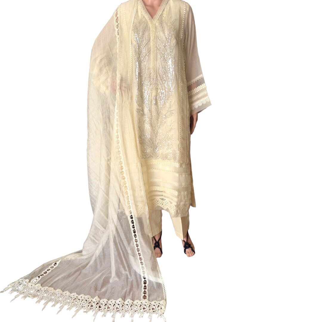 Simples Cotton Net Dress, Suit Fully Embellished With Beads & Sequins ...
