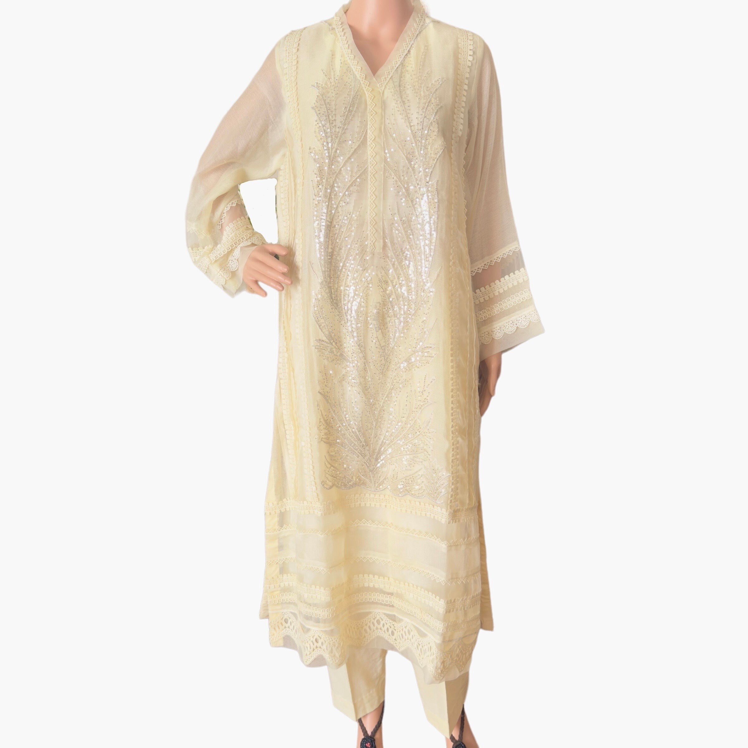 Simples Cotton Net Dress, Suit Fully Embellished With Beads & Sequins ...
