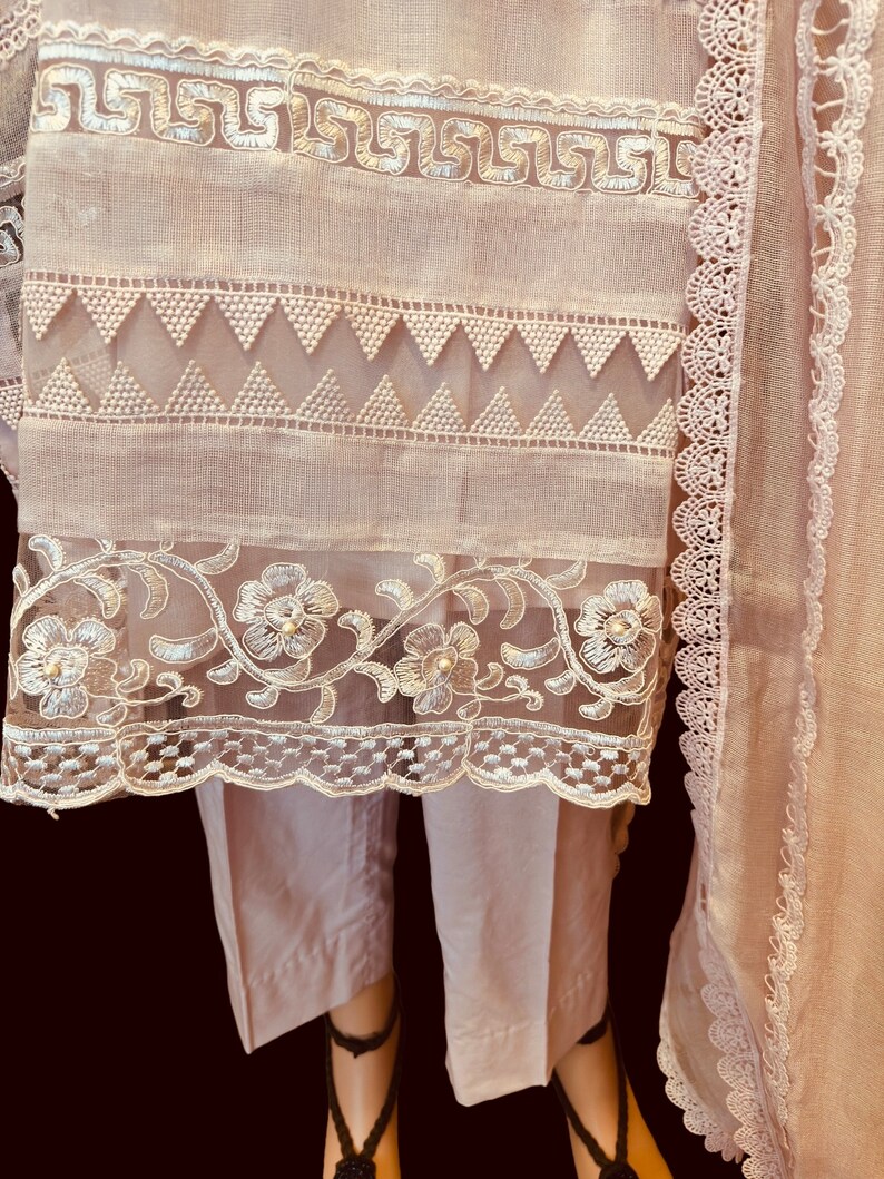 Simples Cotton Net Dress, Suit Embellished With Lace, Semi-formal Wear ...