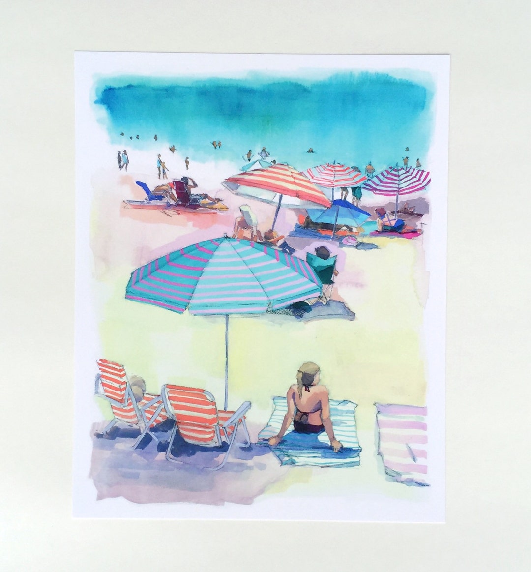 Laguna Umbrellas Print. Beach Scene Painting, Watercolor, Beach House ...