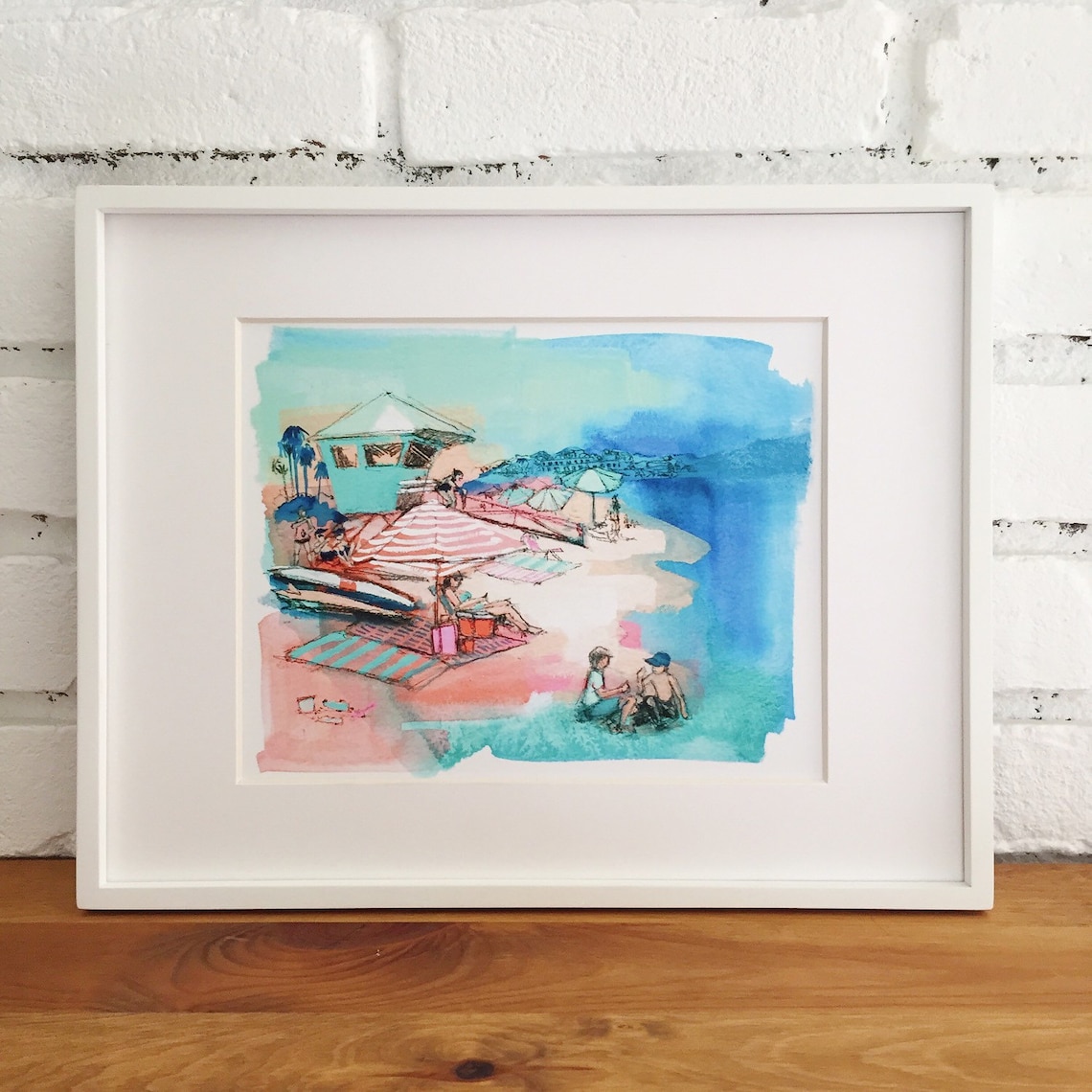 Print of Beach Scene, Watercolor Painting. Modern Art, Summery, Ocean ...