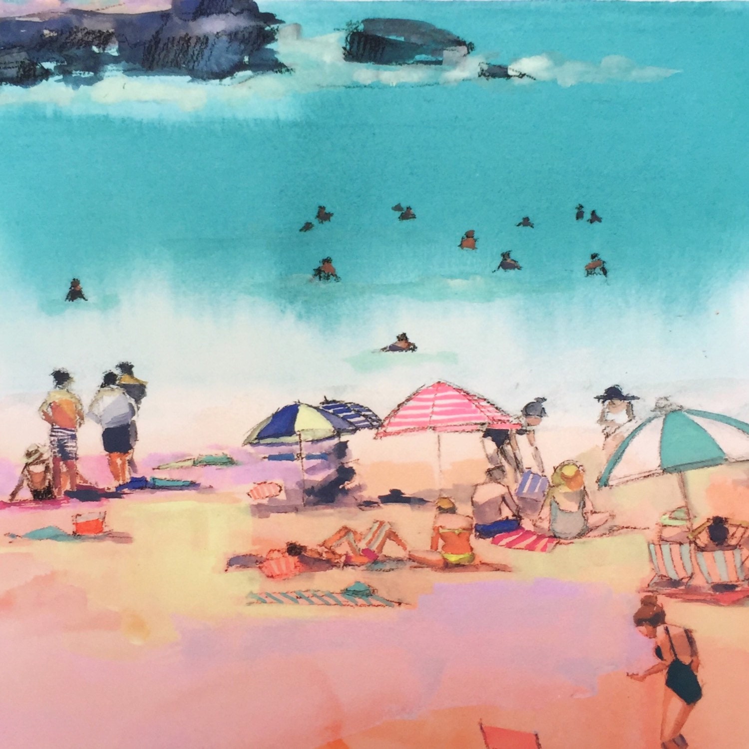 Bondi Beach in Pink Print. Beach Scene Painting, Watercolor, Beach ...