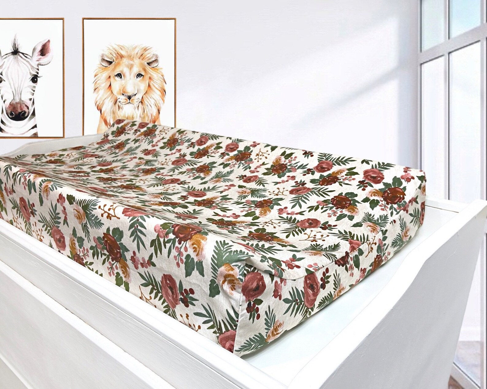 Retro Cotton Floral Changing Pad Cover Boho Floral Nursery - Etsy