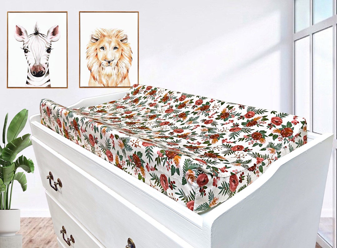 Retro Cotton Floral Changing Pad Cover, Boho Floral Nursery, Baby Girl ...