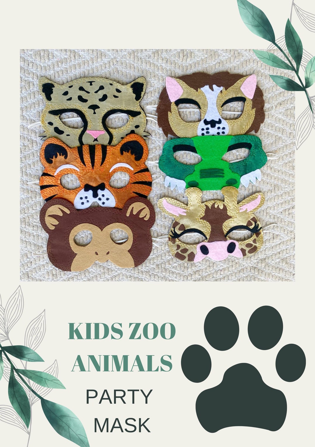 Kids Zoo Animal Party Masks Jugle Party Mask for Kids Lion Kids Party ...