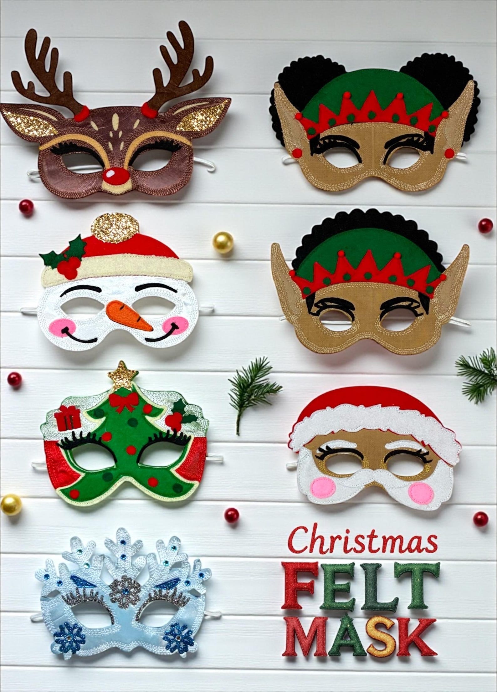 Black Santa & Elf Christmas Mask Set - Holiday Photo Props - Etsy