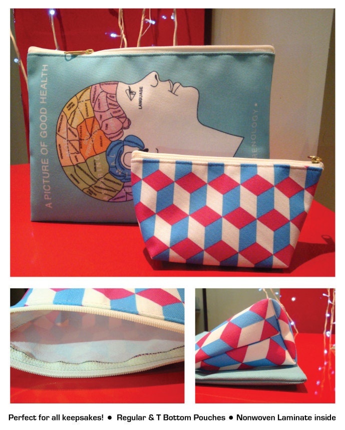 Phrenology Pouch, Modern Makeup Bag, Brain Accessory Bag, Blue Cosmetic ...