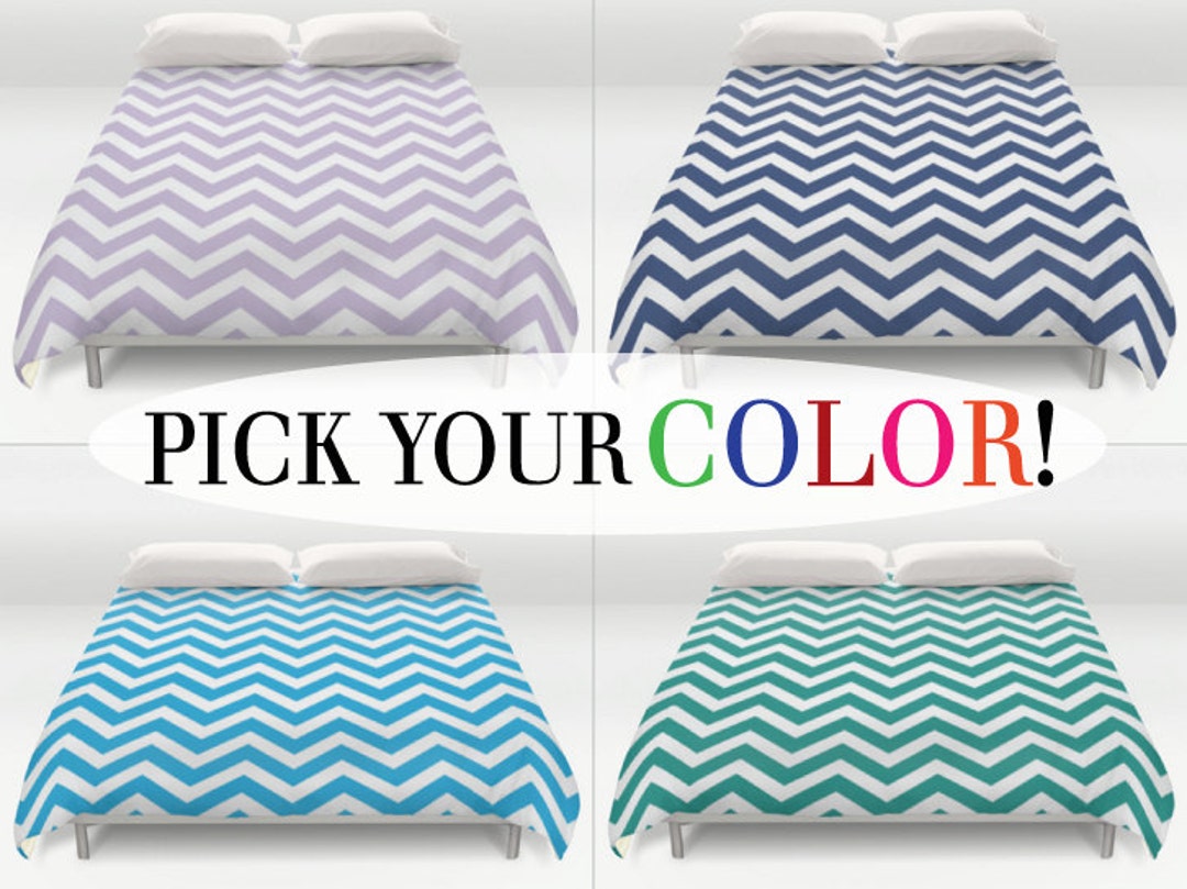 Chevron Duvet Cover, Chevron Bedding, Blue Chevron Coverlet, King Queen ...