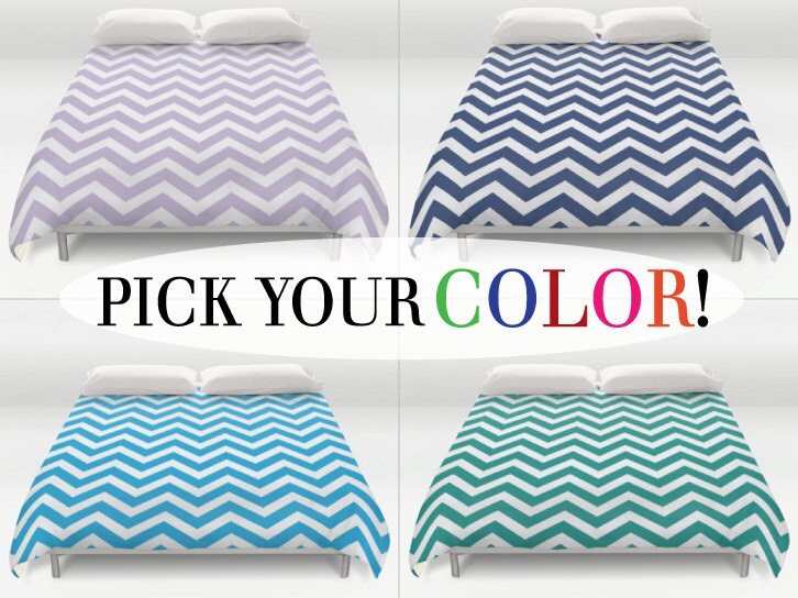 Chevron Duvet Cover Chevron Bedding Blue Chevron Coverlet | Etsy