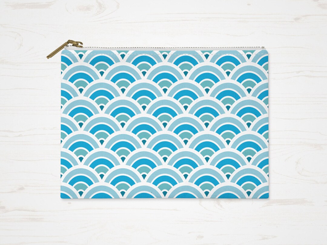 Blue Makeup Bag, White Blue Purse, Pattern Cosmetic Bag, Modern Pouch ...
