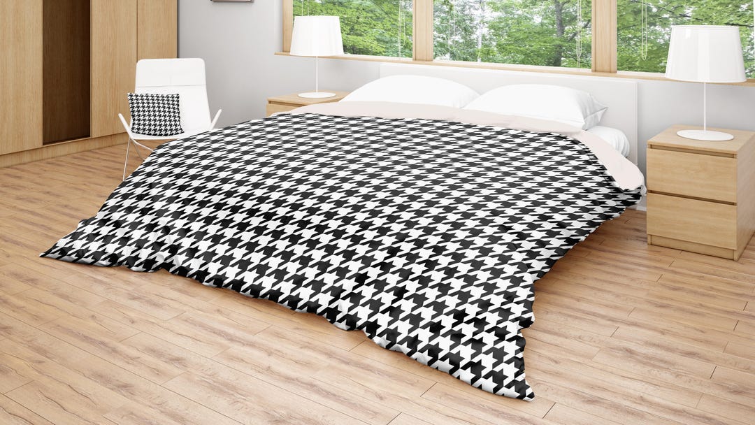 Houndstooth Duvet Cover, Modern Bedding, Black White Comforter, Retro ...